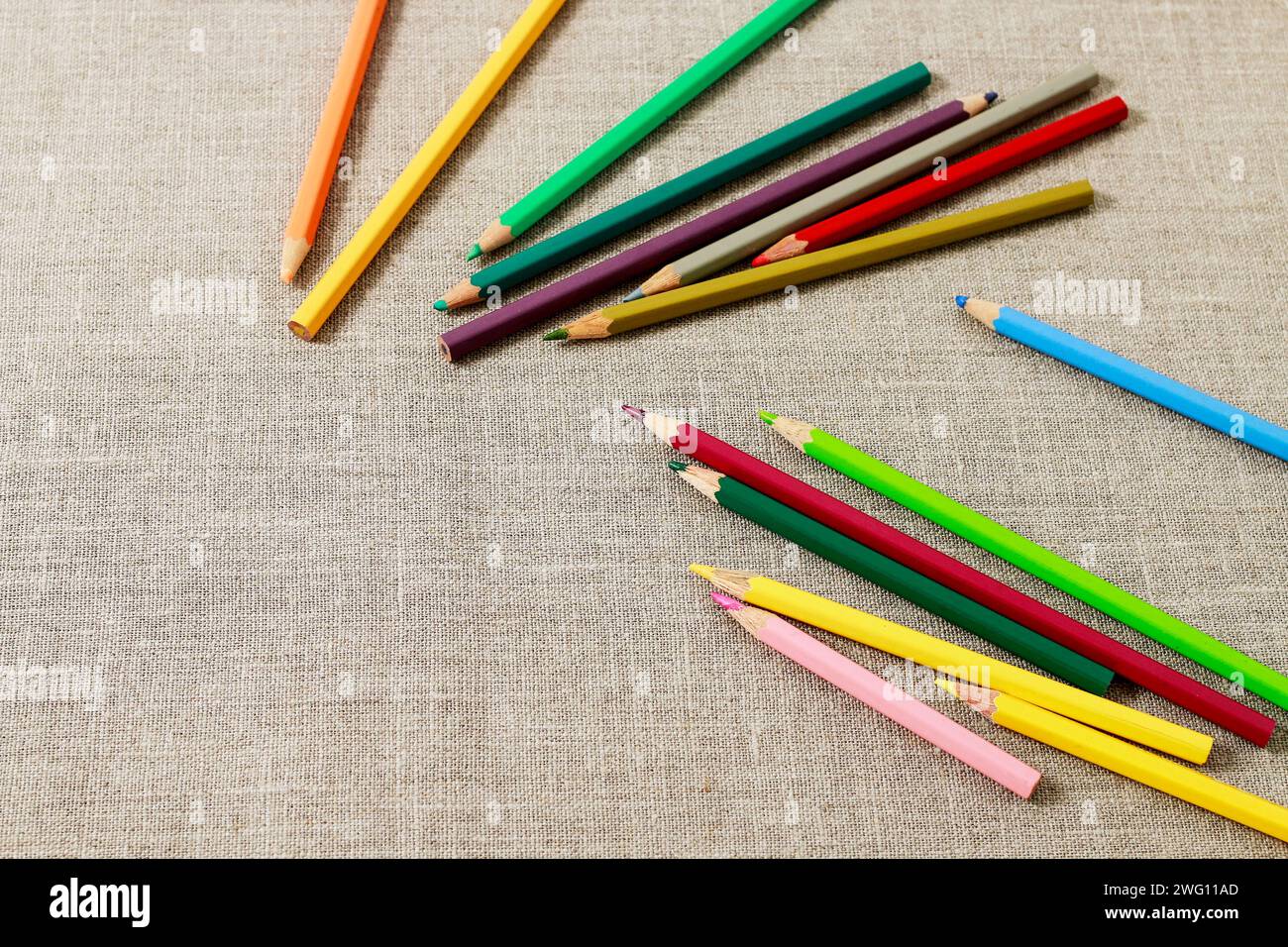 Wooden crayons, copy space. Hobby time Stock Photo - Alamy