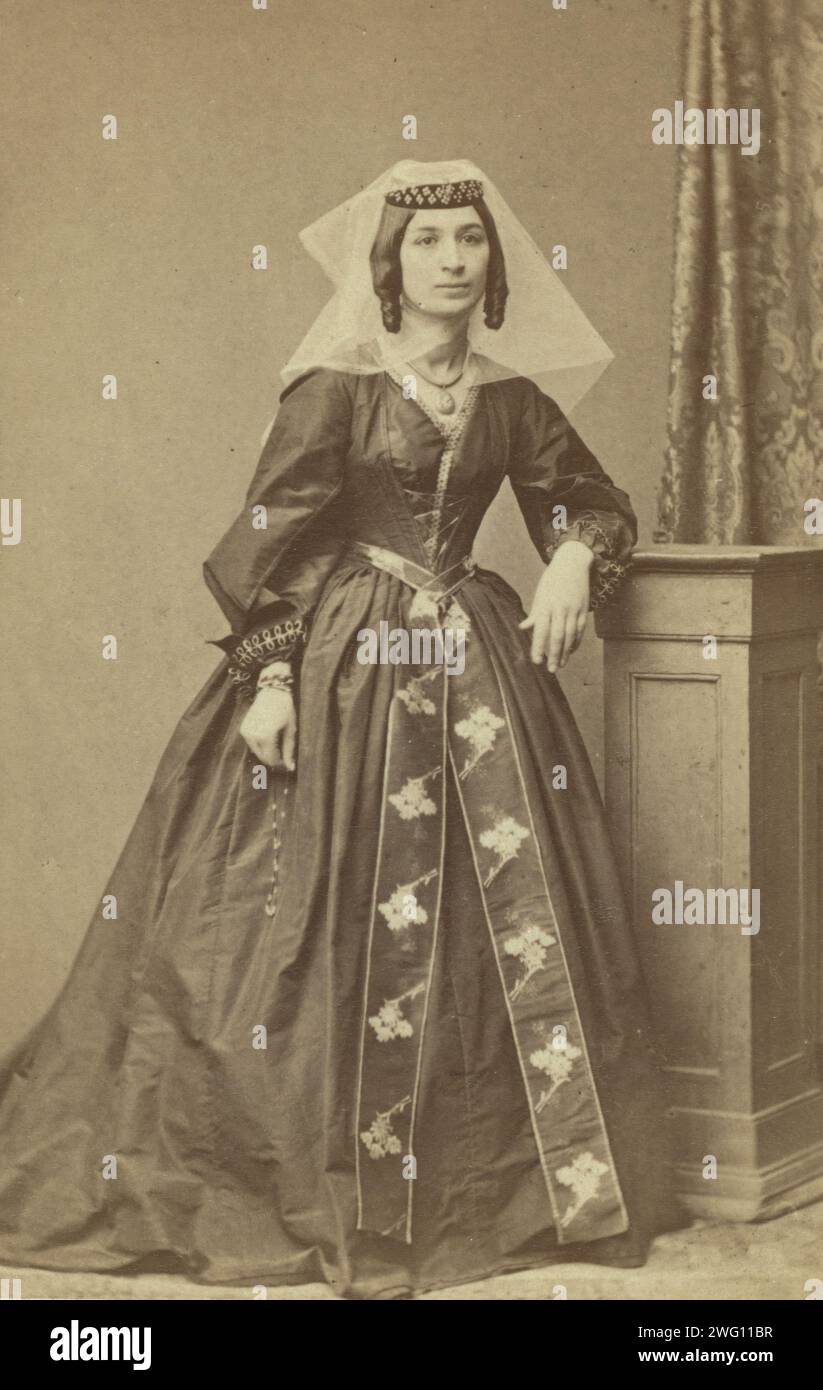 Full-length portrait of Georgian woman, facing slightly right, between ...