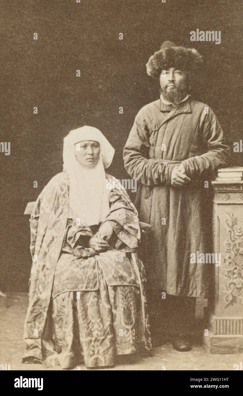 Kazakh man and woman, full-length portrait, between 1870 and 1886 ...