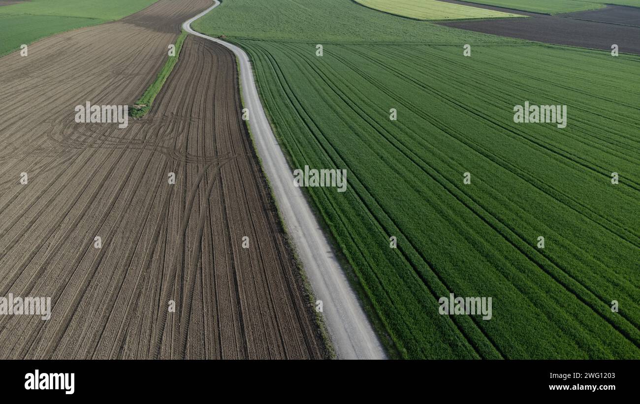 Agriculture land, different arable crops and traces of cultivation ...