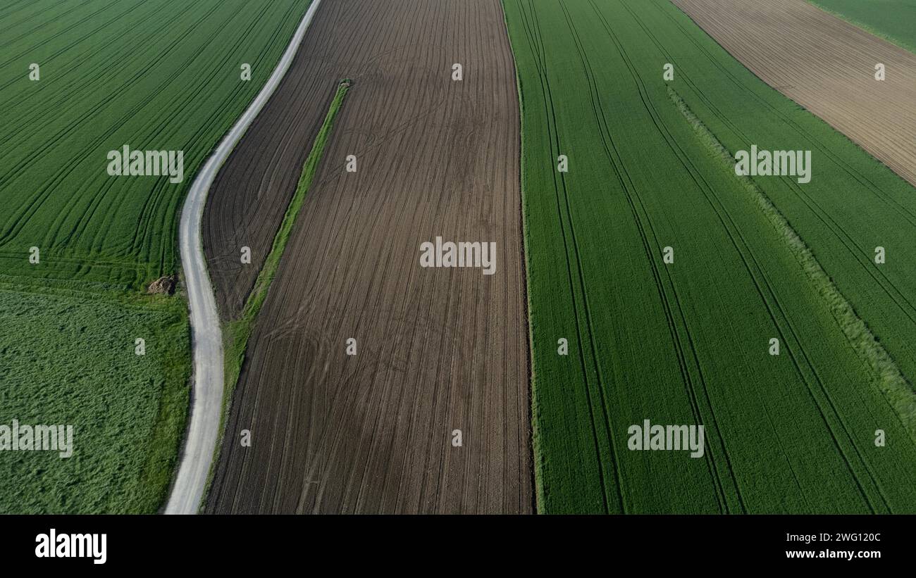 Agriculture land, different arable crops and traces of cultivation ...