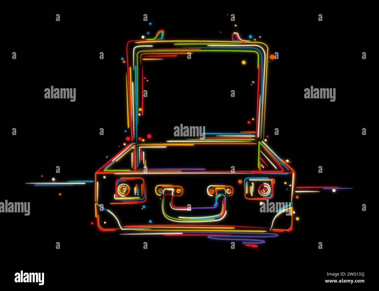 Colorful open suitcase, luggage sketch. Hand drawn vector illustration ...