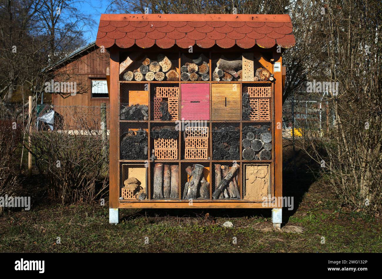 Insect hotel, bee hotel, Waiblingen, Baden-Wuerttemberg, Germany Stock ...