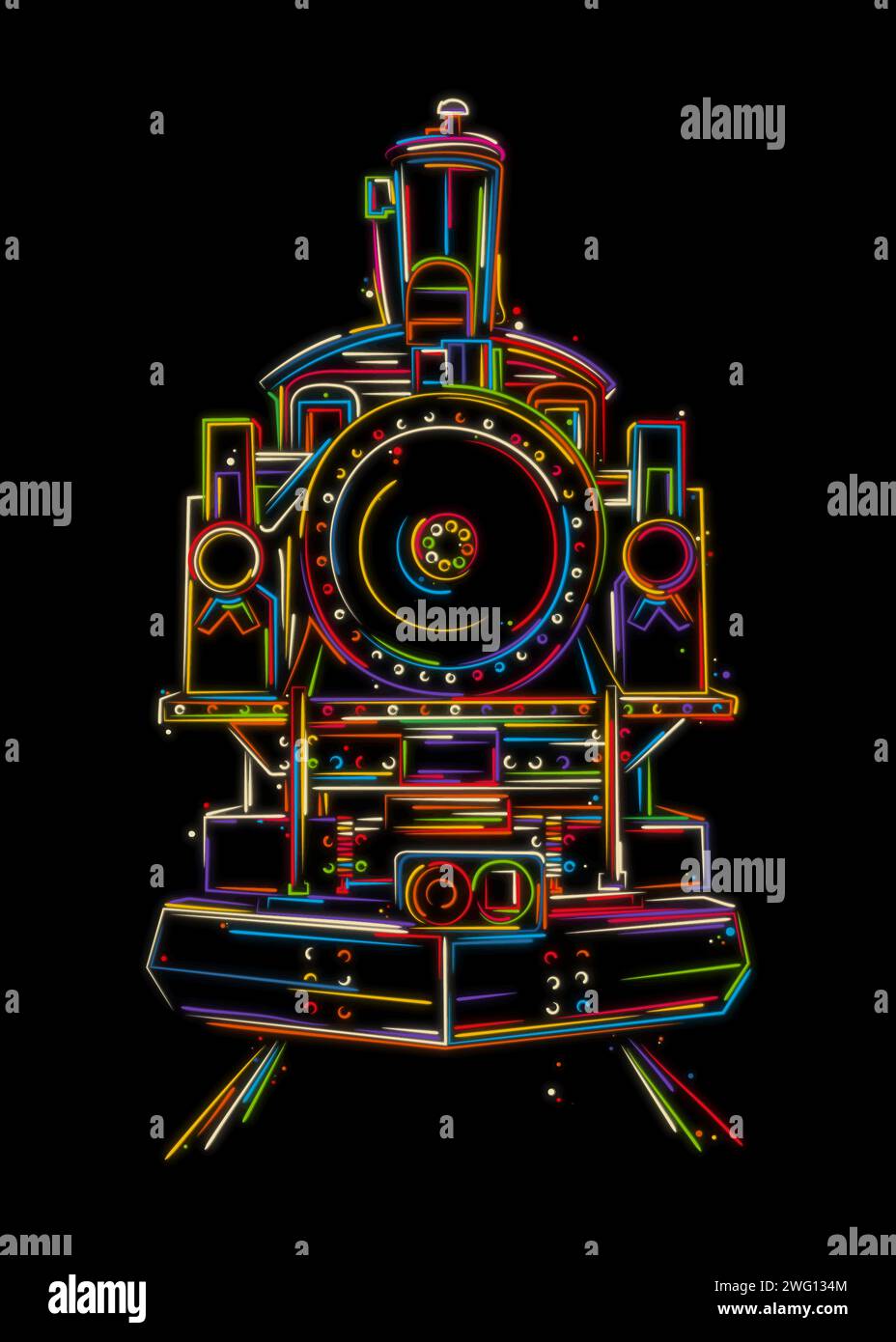 Steam engine, vintage locomotive hand drawn colored vector Stock Photo ...