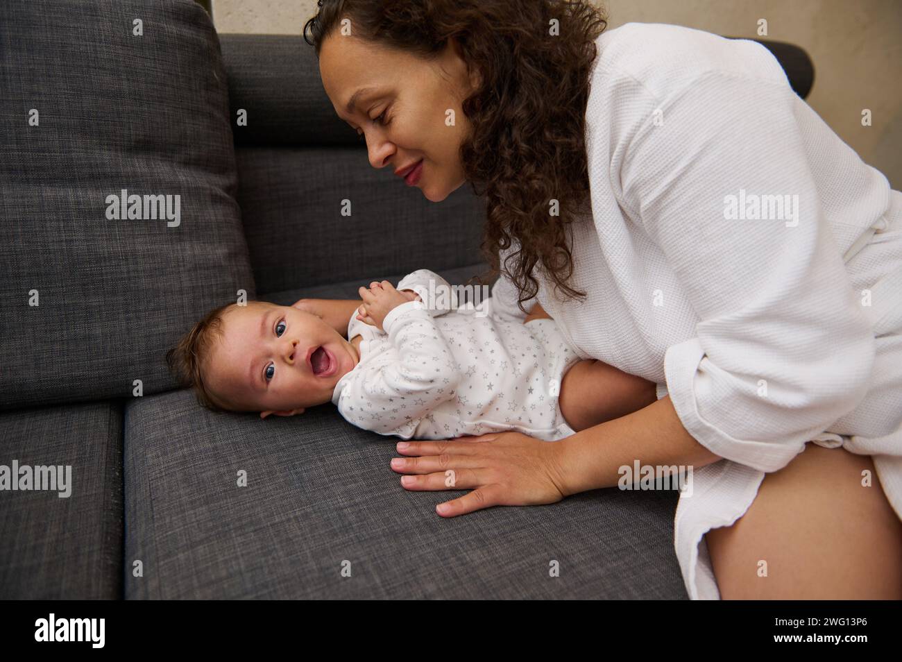 Smiling young woman, a loving caring enjoying nice moments with her ...