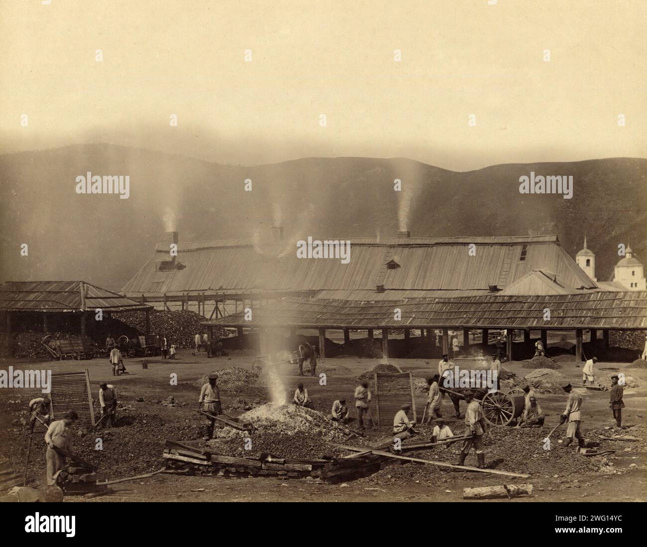 Hard Labor Convicts Roasting Ore in the Yard of the Kutomara Plant ...