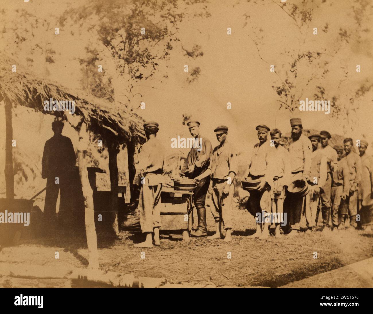 Exiled Convicts Waiting for Lunch While Working in the Taiga, 1880-1899 ...