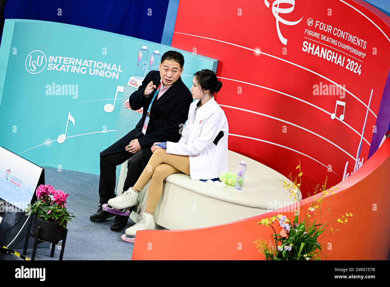 Hongyi CHEN (CHN), at Kiss & Cry, during Women Free Skating, at the ISU ...