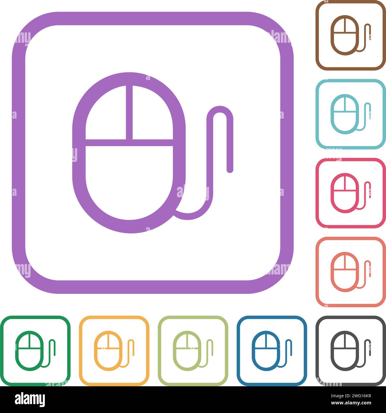 Computer mouse with cord outline simple icons in color rounded square ...