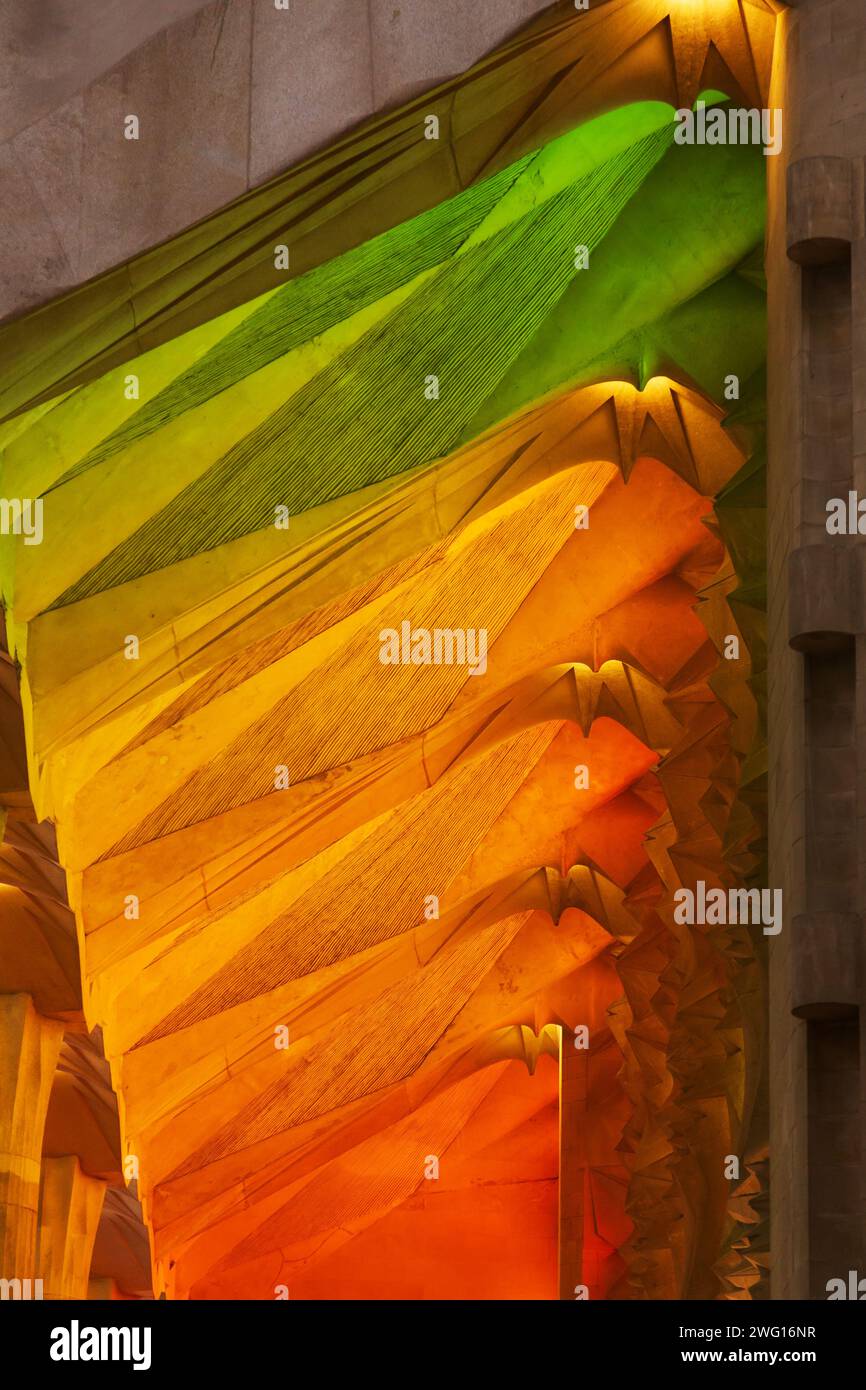 Colour from the stained glass windows reflect on the interior of La ...