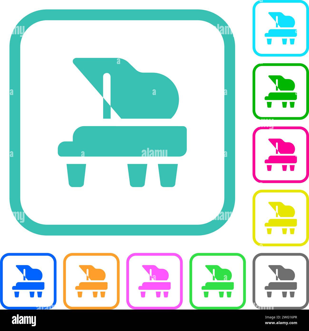 Grand piano solid vivid colored flat icons in curved borders on white ...