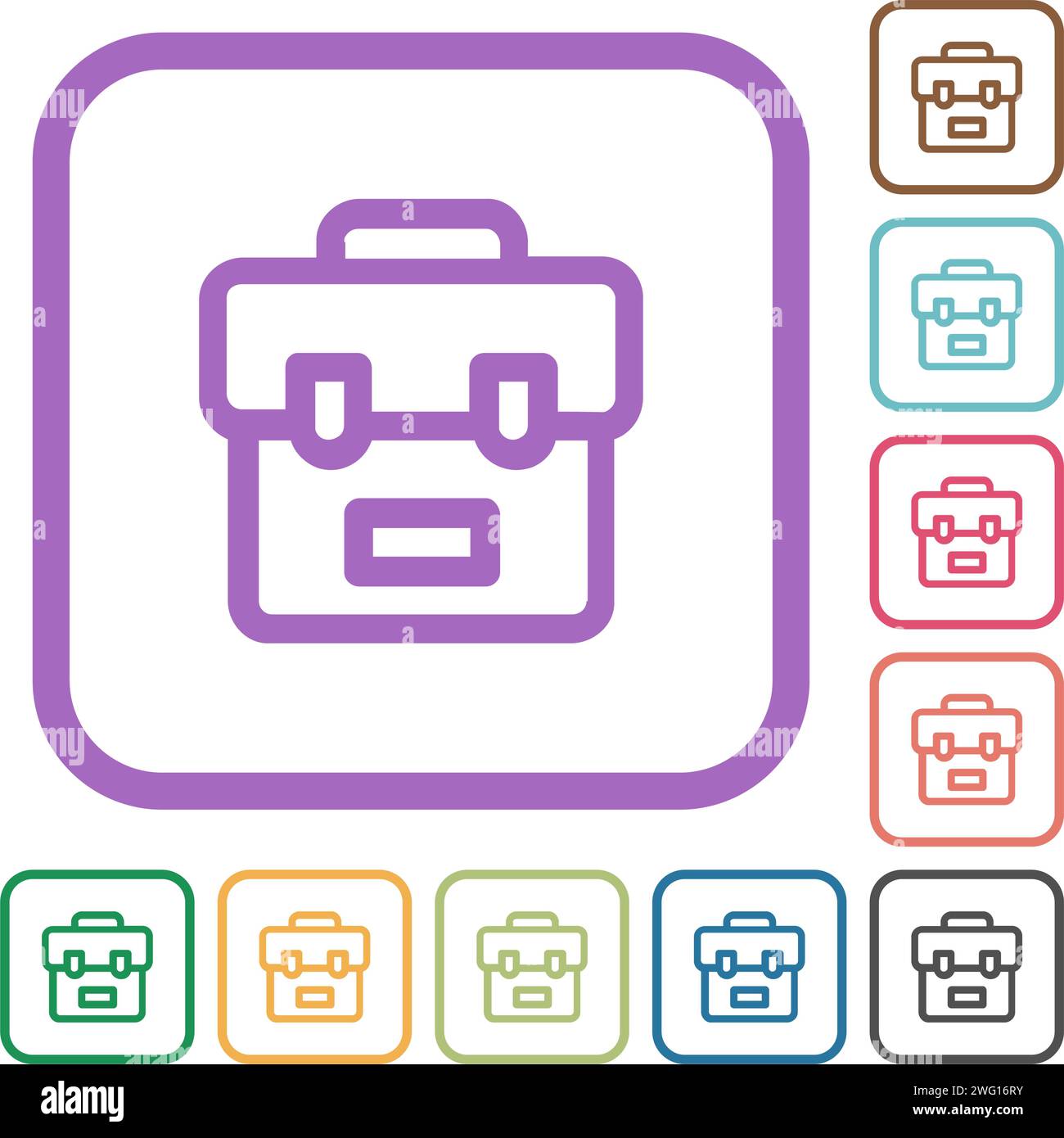 School bag outline simple icons in color rounded square frames on white background Stock Vector ...