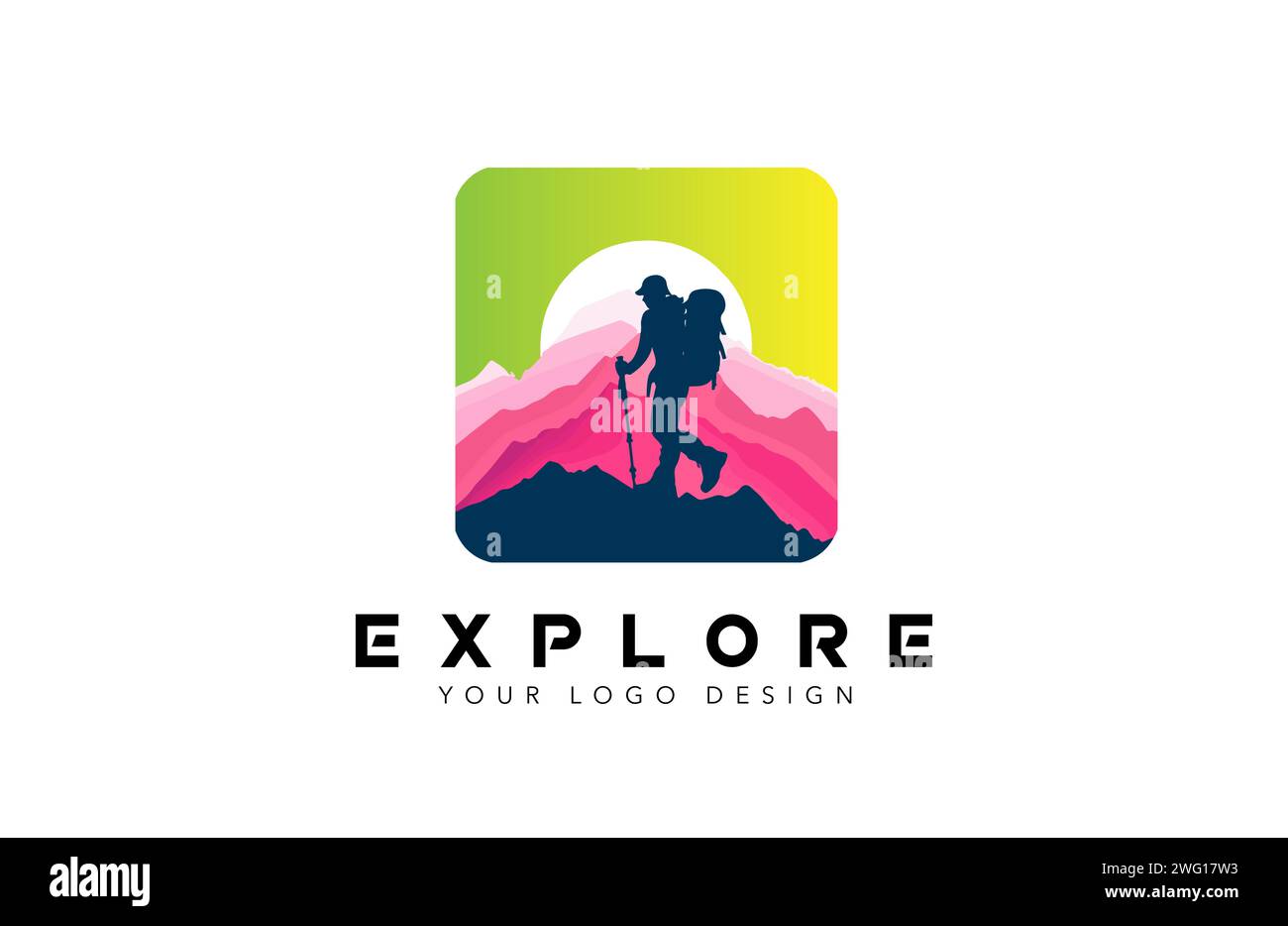 Adventure and Exploring Logo Design Concept, Hiker hiking logo design ...