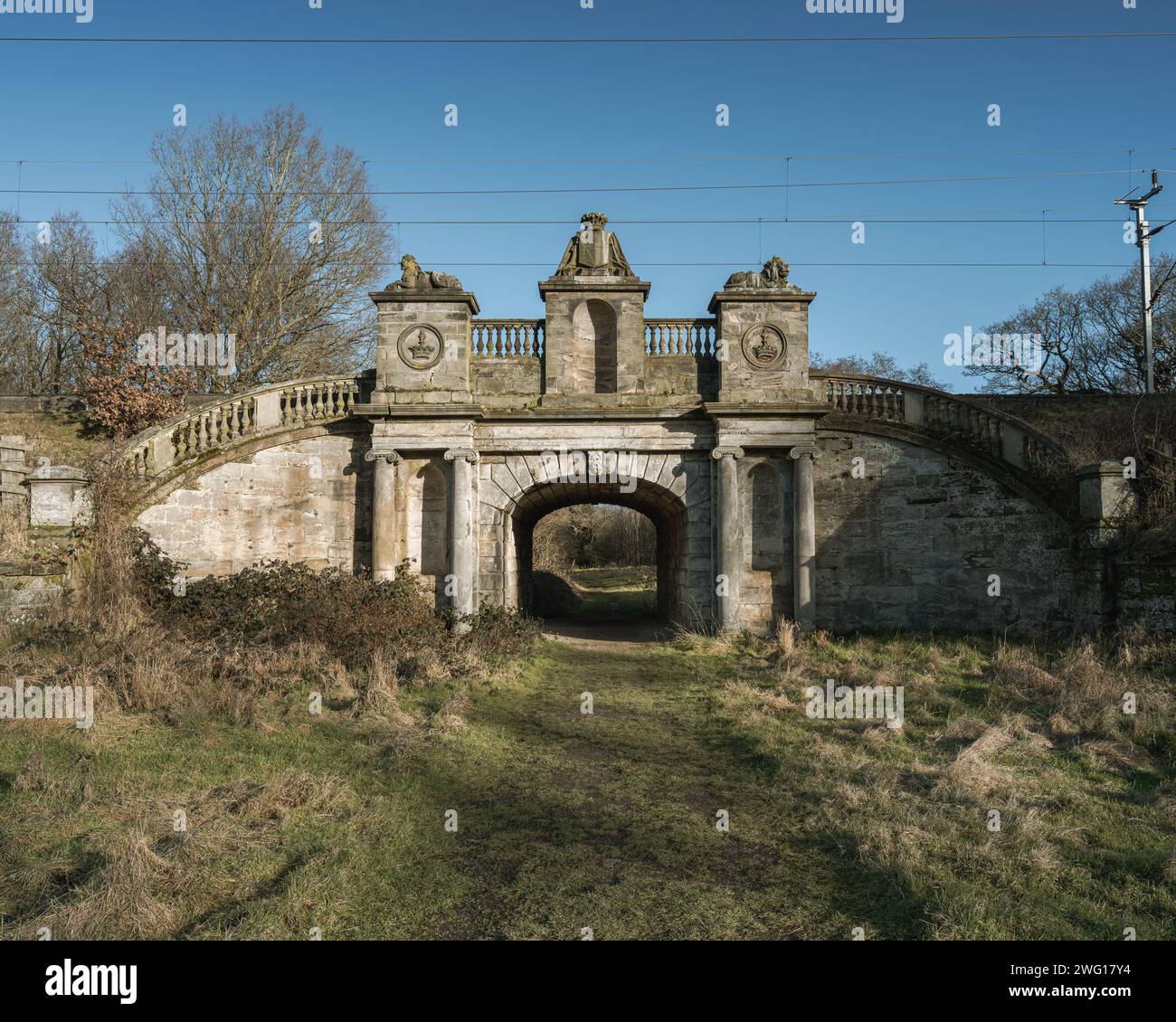 Ornate railway bridge on the UK west coast mainline railway ...