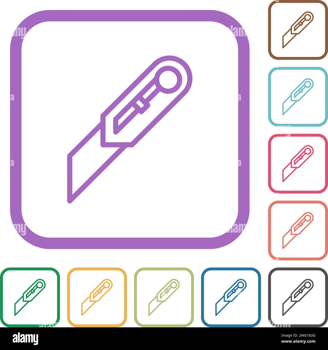 Cutter simple icons in color rounded square frames on white background ...