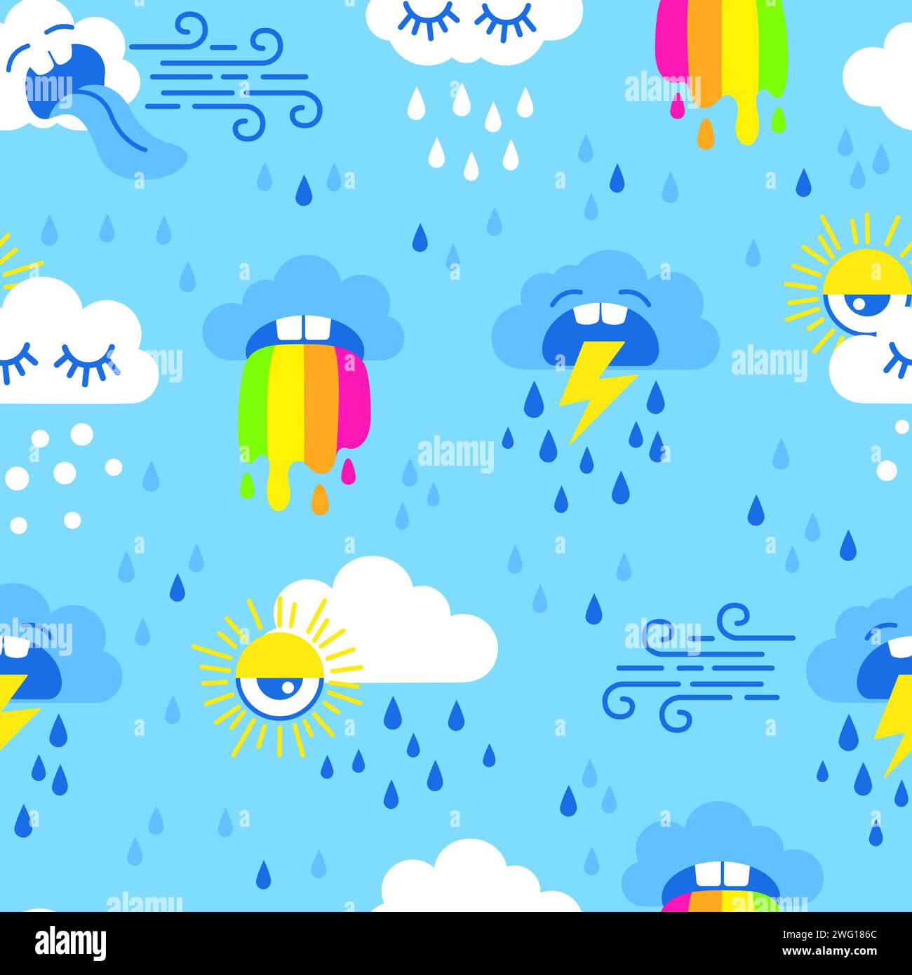 Vibrant seamless pattern. Vector hand drawn illustration. Set of ...