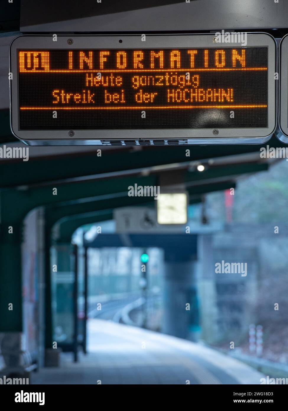 Hamburg, Germany, February 2, 2024 - Display board with information ...