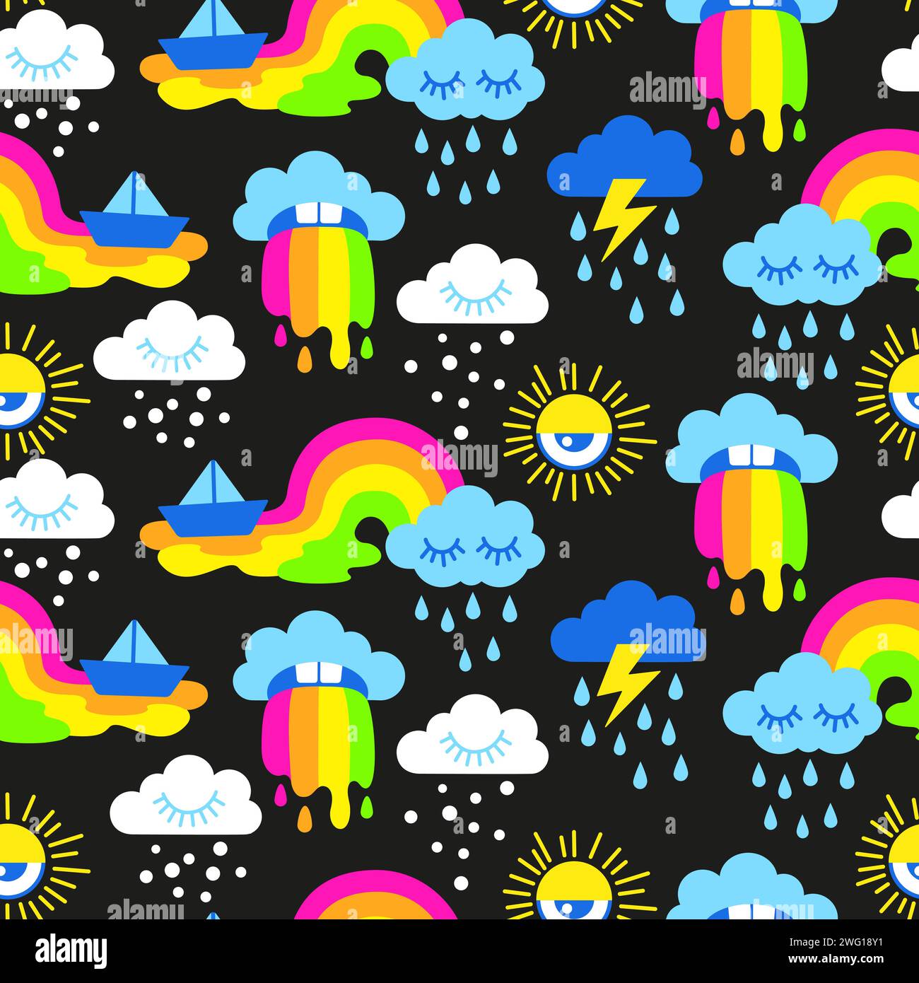 Vibrant seamless pattern. Vector hand drawn illustration. Set of ...