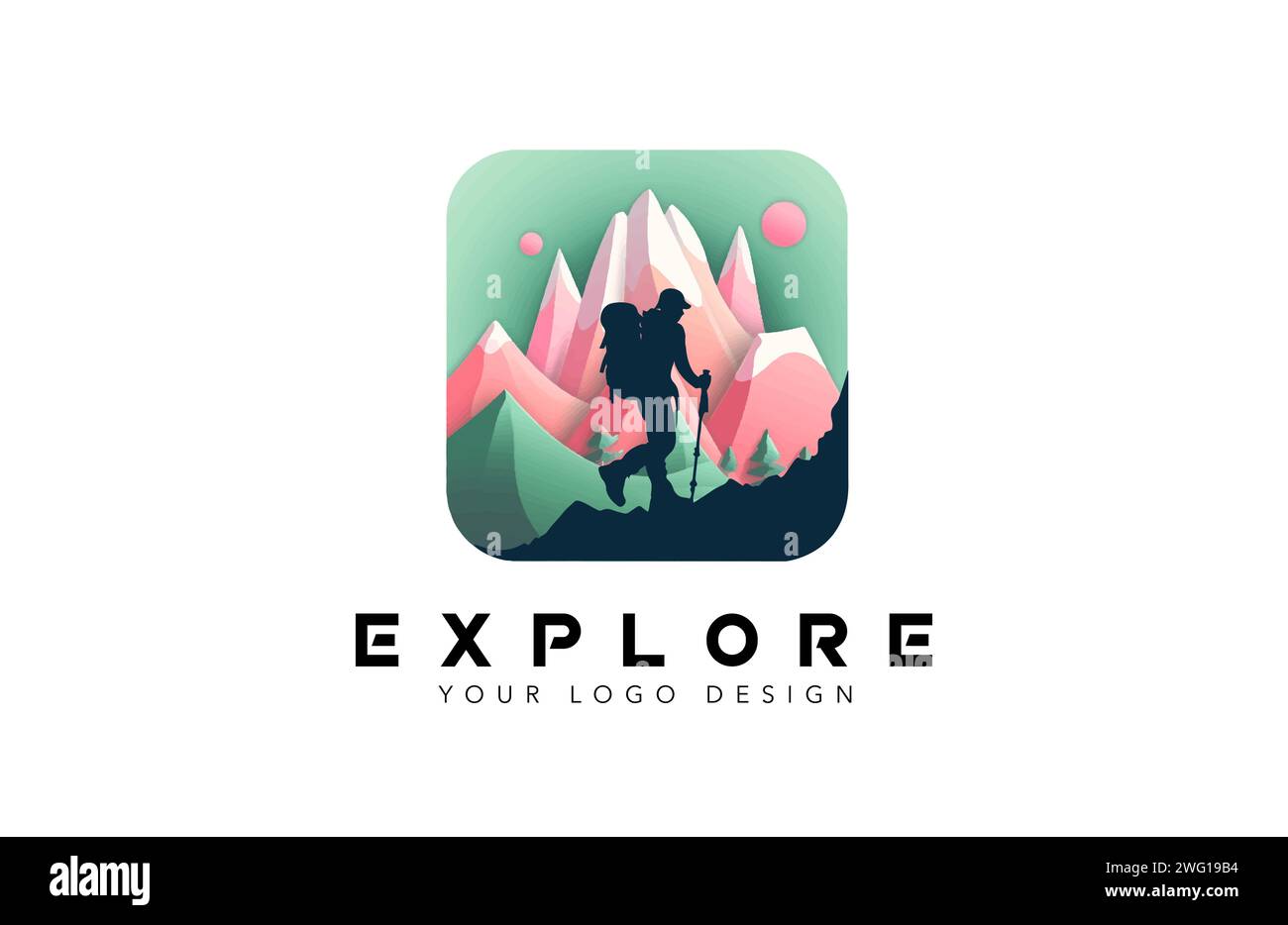 Adventure and Exploring Logo Design Concept, Hiker hiking logo design ...