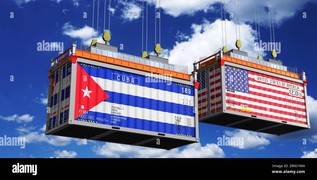 Shipping containers with flags of Cuba and USA - 3D illustration Stock Photo - Alamy