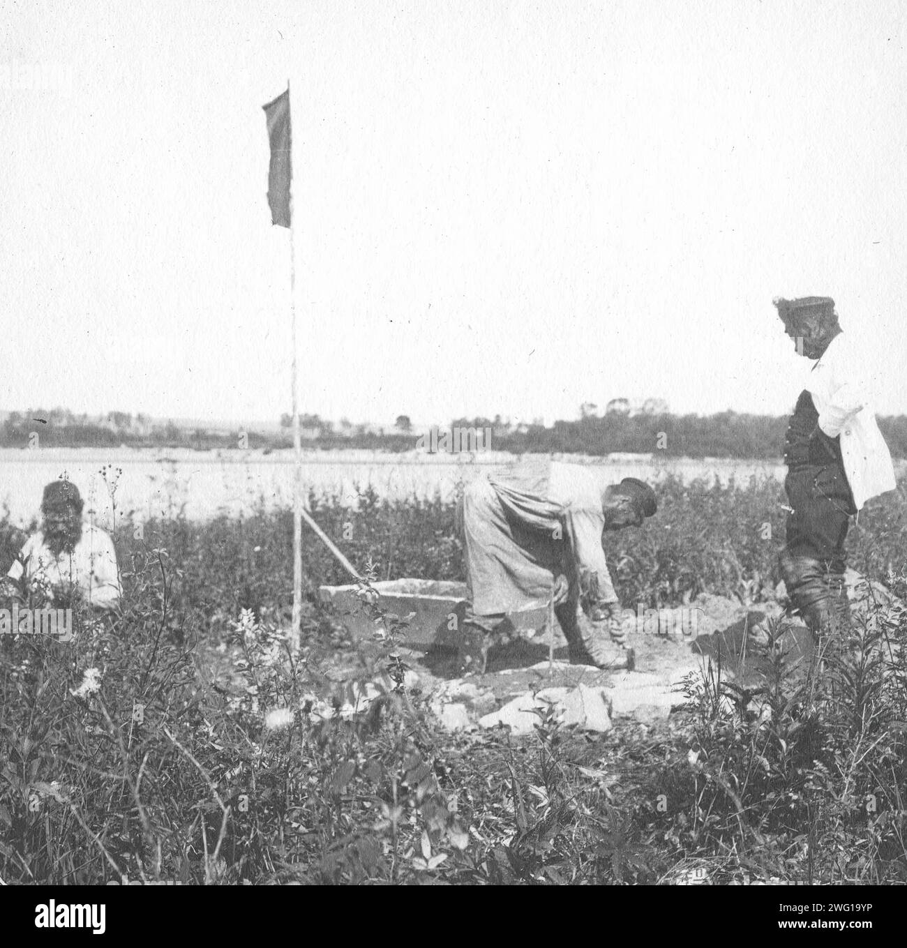 The moment of laying the benchmark on the river bank, 1909. Amur Oblast ...