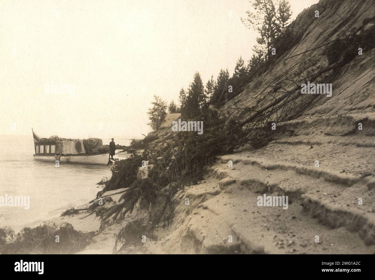 View of the crumbling sandy right bank of the Zeya River, 1909. Amur ...