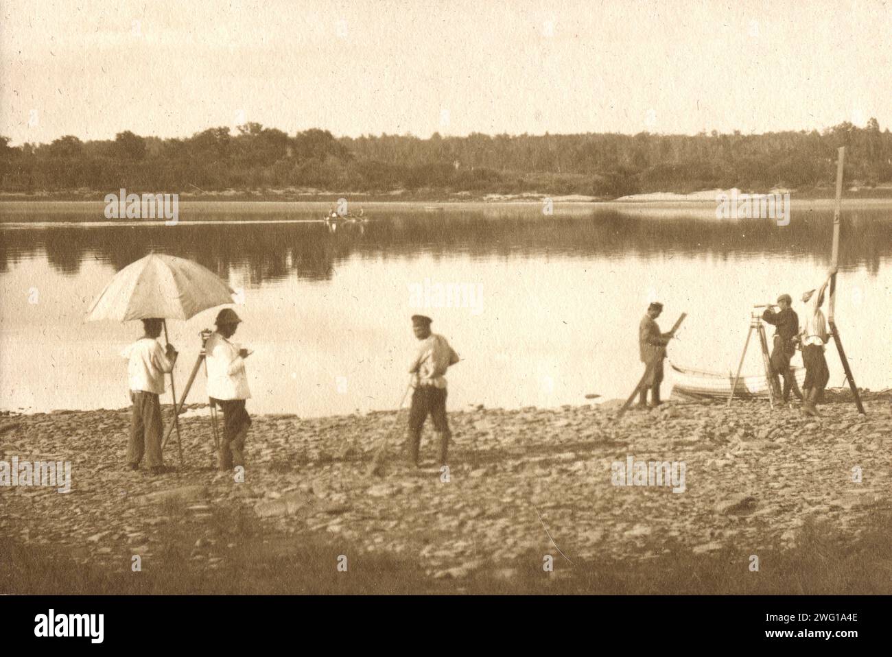 Carrying out leveling on the banks of the Zeya River, 1909. Amur Oblast ...