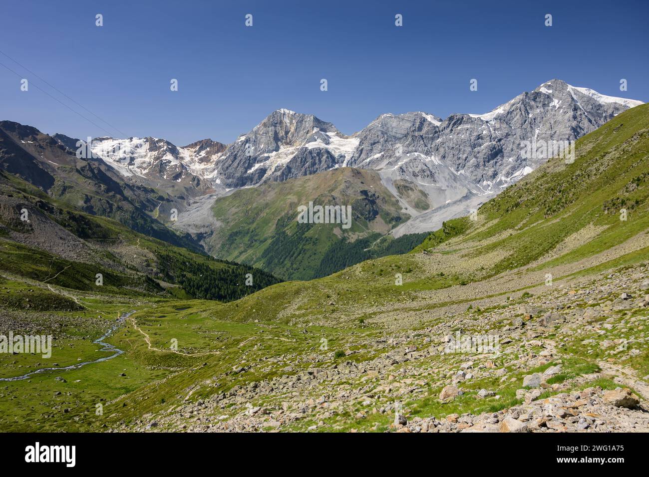 The Ortler Alps near Sulden South Tyrol, Italy on a sunny day in summer ...