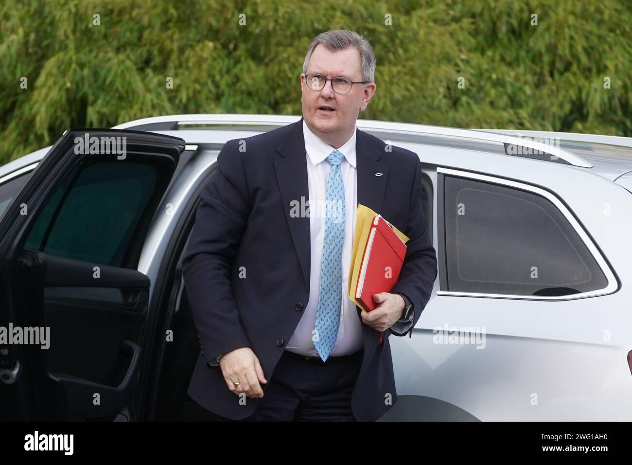 DUP leader Sir Jeffrey Donaldson, arriving at Stormont Castle, Belfast ...