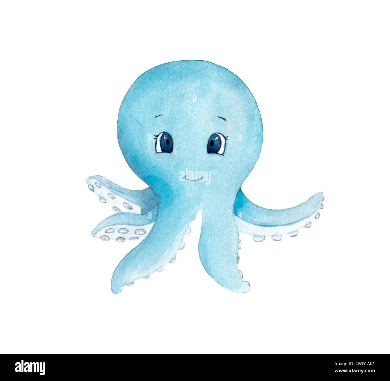 Watercolor cute little octopus. Hand drawn illustration isolated on ...