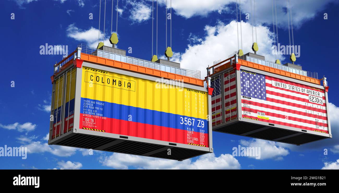 Shipping containers with flags of Colombia and USA - 3D illustration ...
