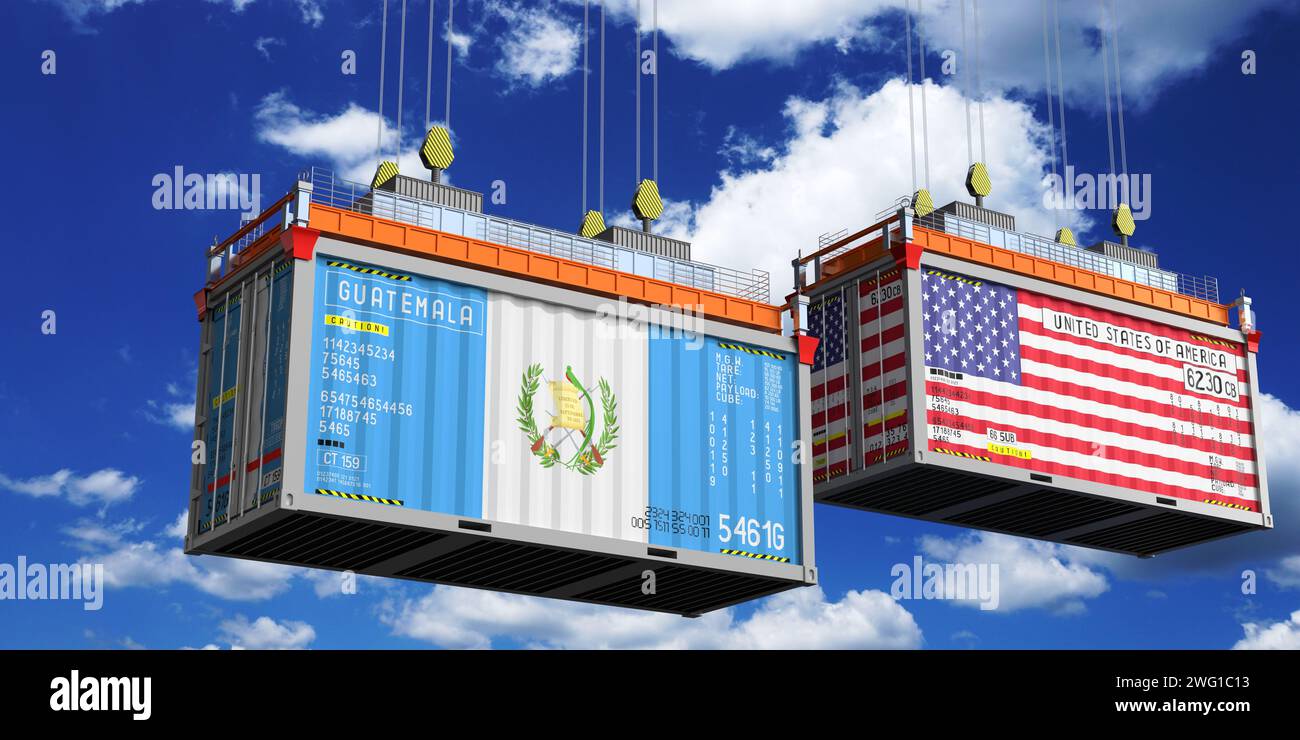 Shipping containers with flags of Guatemala and USA - 3D illustration ...
