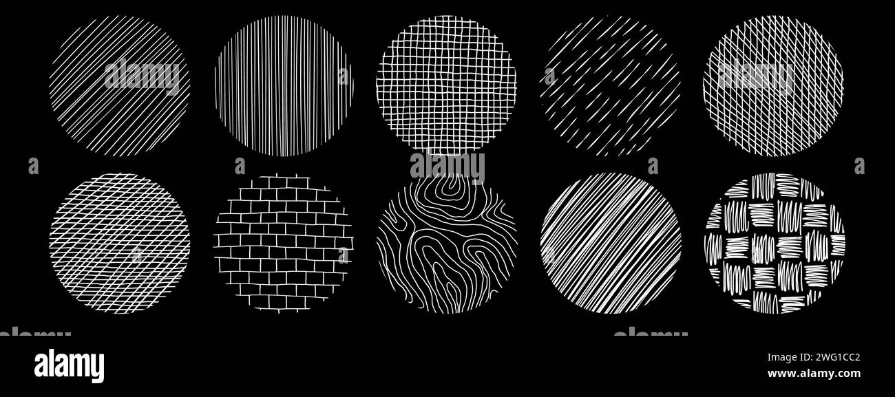 Circle patterns with hand drawn linear hatching and crosshatching ... Circle patterns with hand drawn linear hatching and crosshatching ...