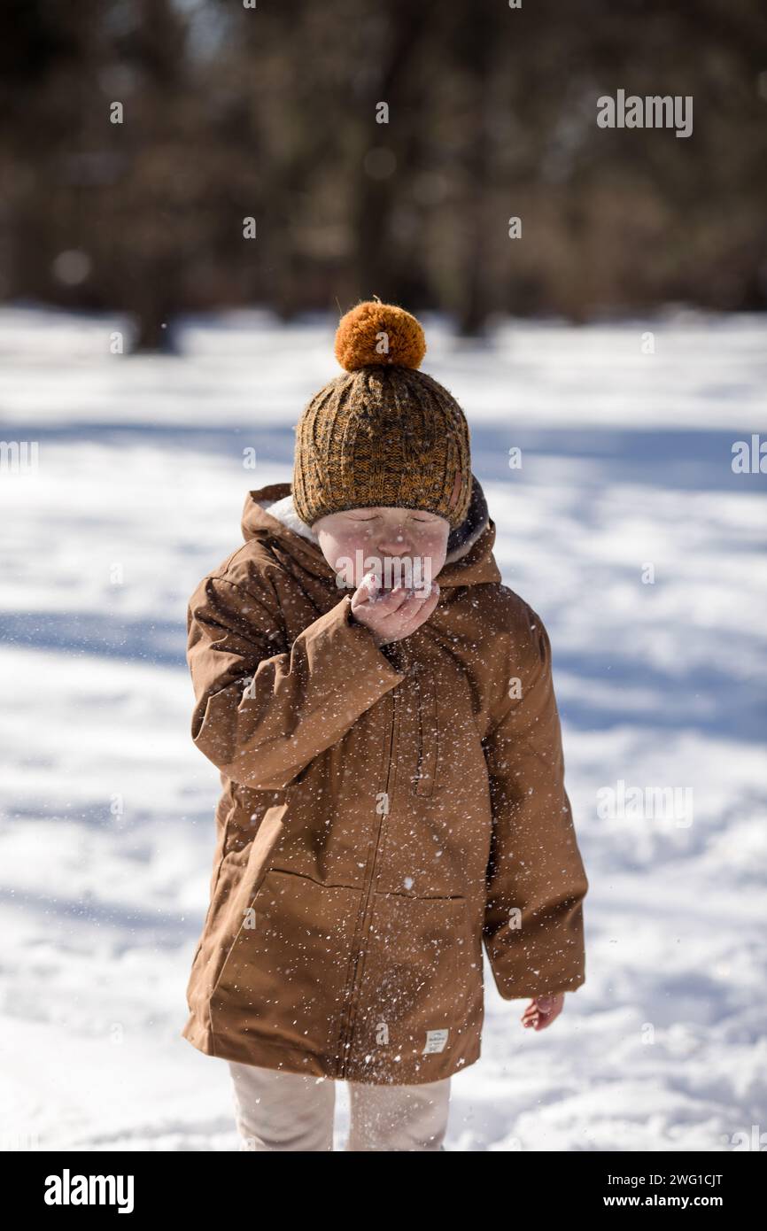 Winter portrait of kid boy. Active outoors leisure with children in ...