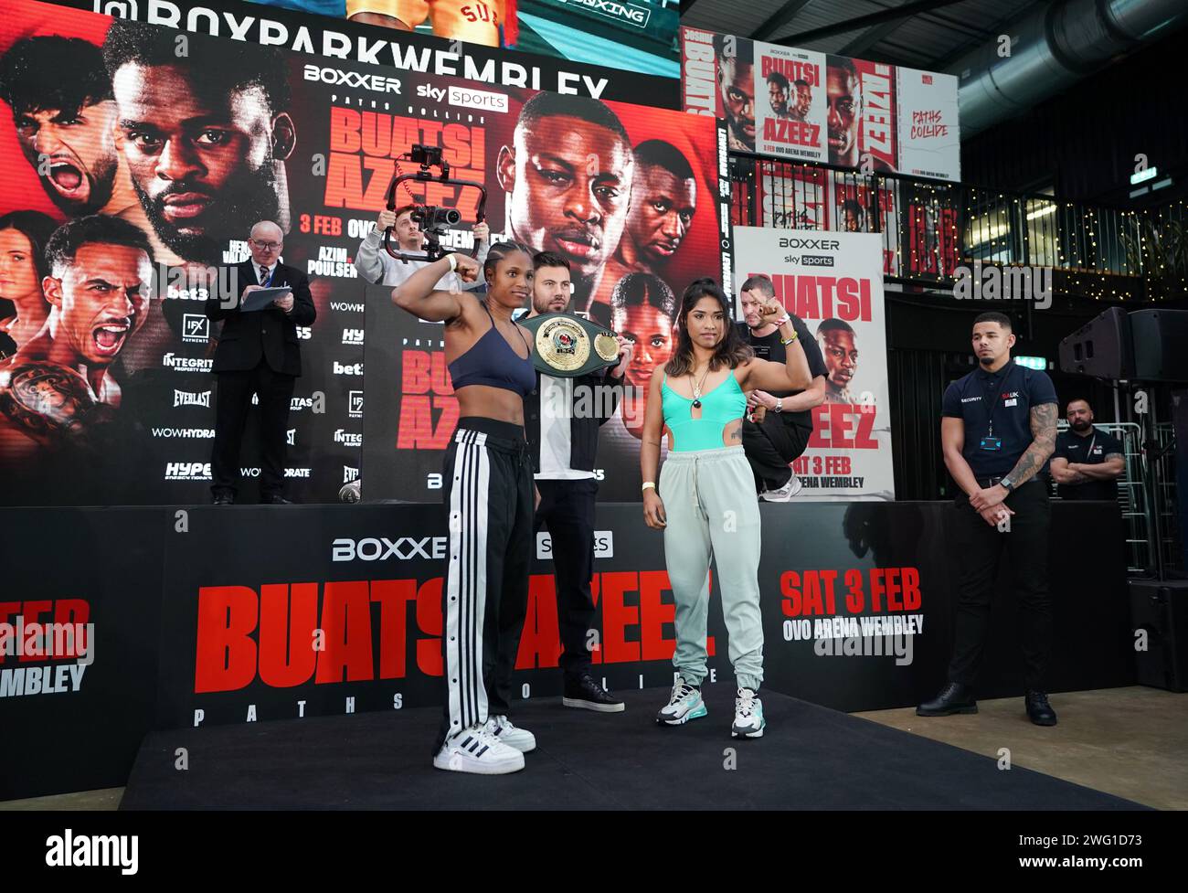 Caroline Dubois and Miranda Reyes during the weigh in at BOXPARK ...