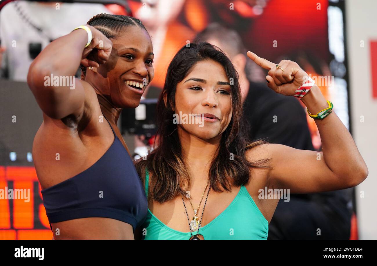 Caroline Dubois and Miranda Reyes during the weigh in at BOXPARK ...