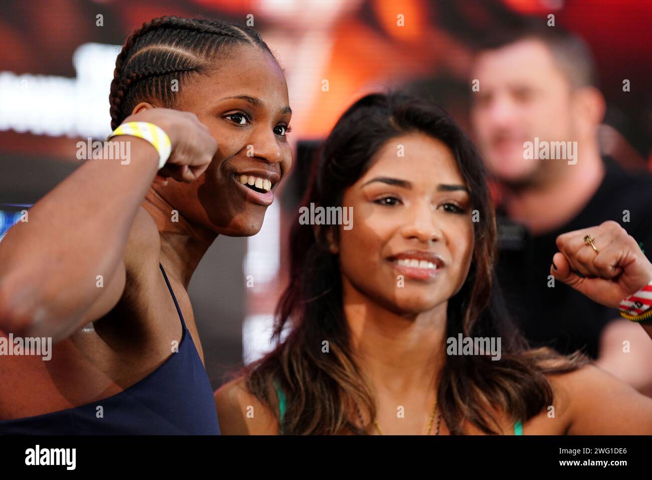 Caroline Dubois and Miranda Reyes during the weigh in at BOXPARK ...