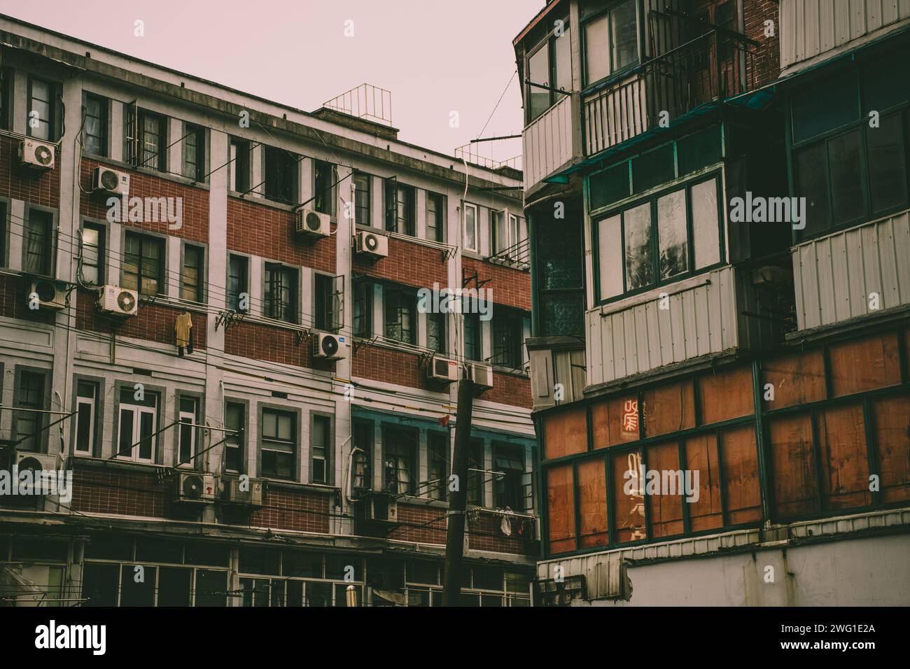 Chinese apartments with airconditioner in Shanghai, China Stock Photo ...