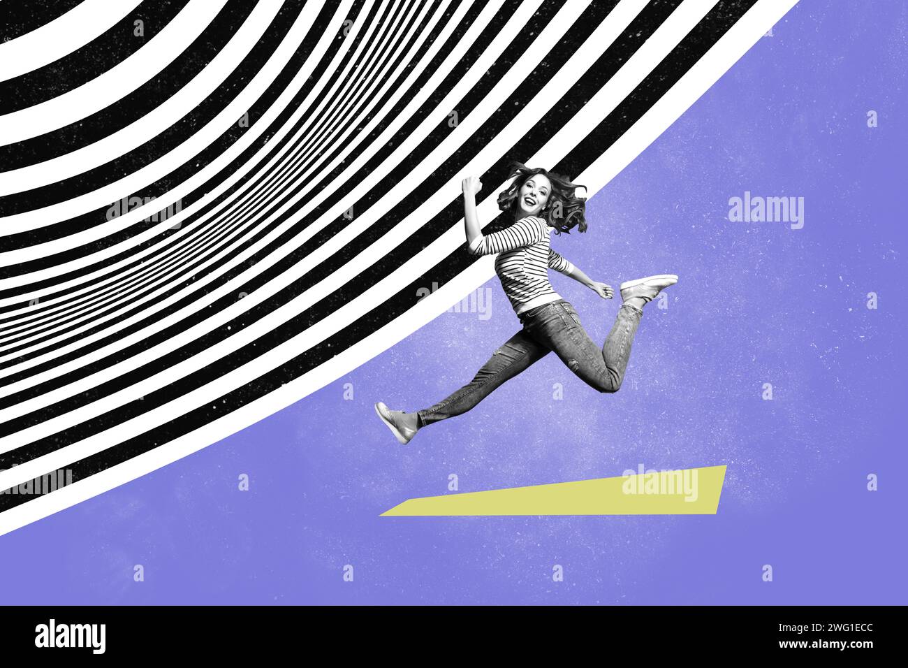 Composite collage image of funny girl running fast have fun energetic ...