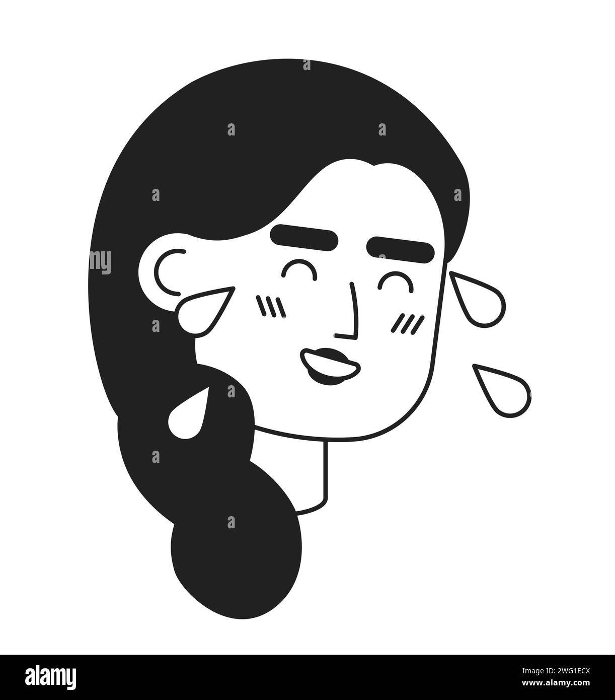 Crying laughing tears woman black and white 2D vector avatar ...