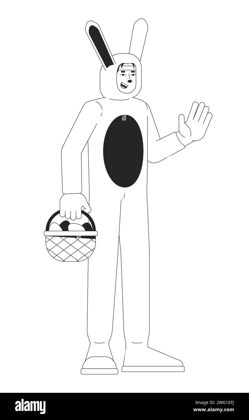 Korean man in Easter bunny costume black and white 2D line cartoon ...