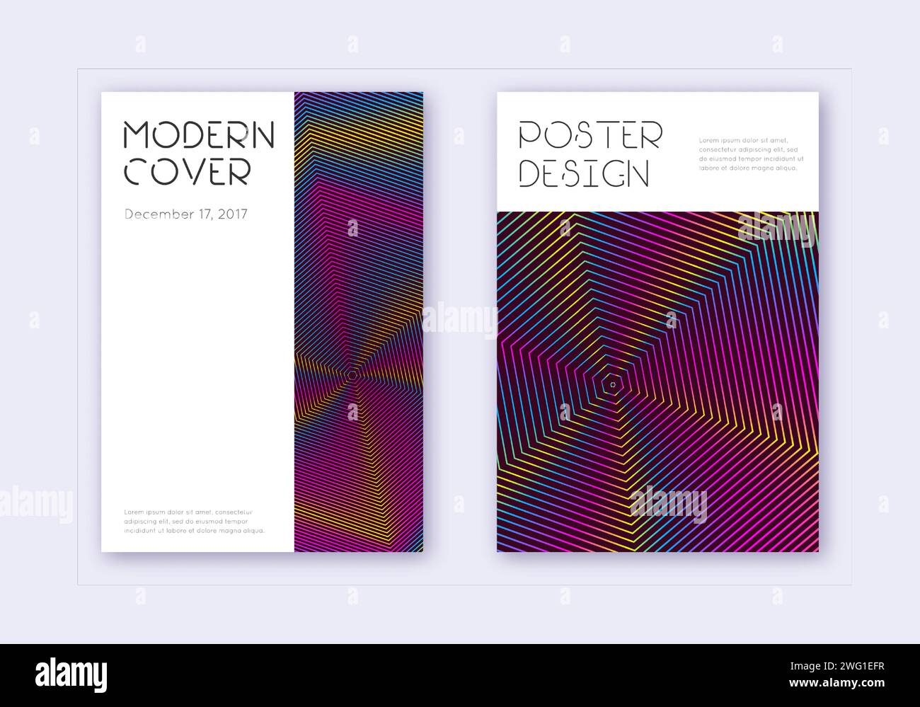Minimal cover design template set. Rainbow abstract lines on wine red ...