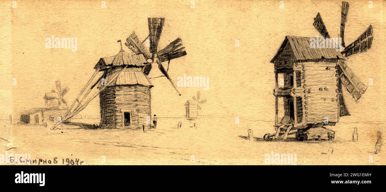 Windmills on the Baraba Steppe near Omsk, 1904. Boris Vasilievich ...