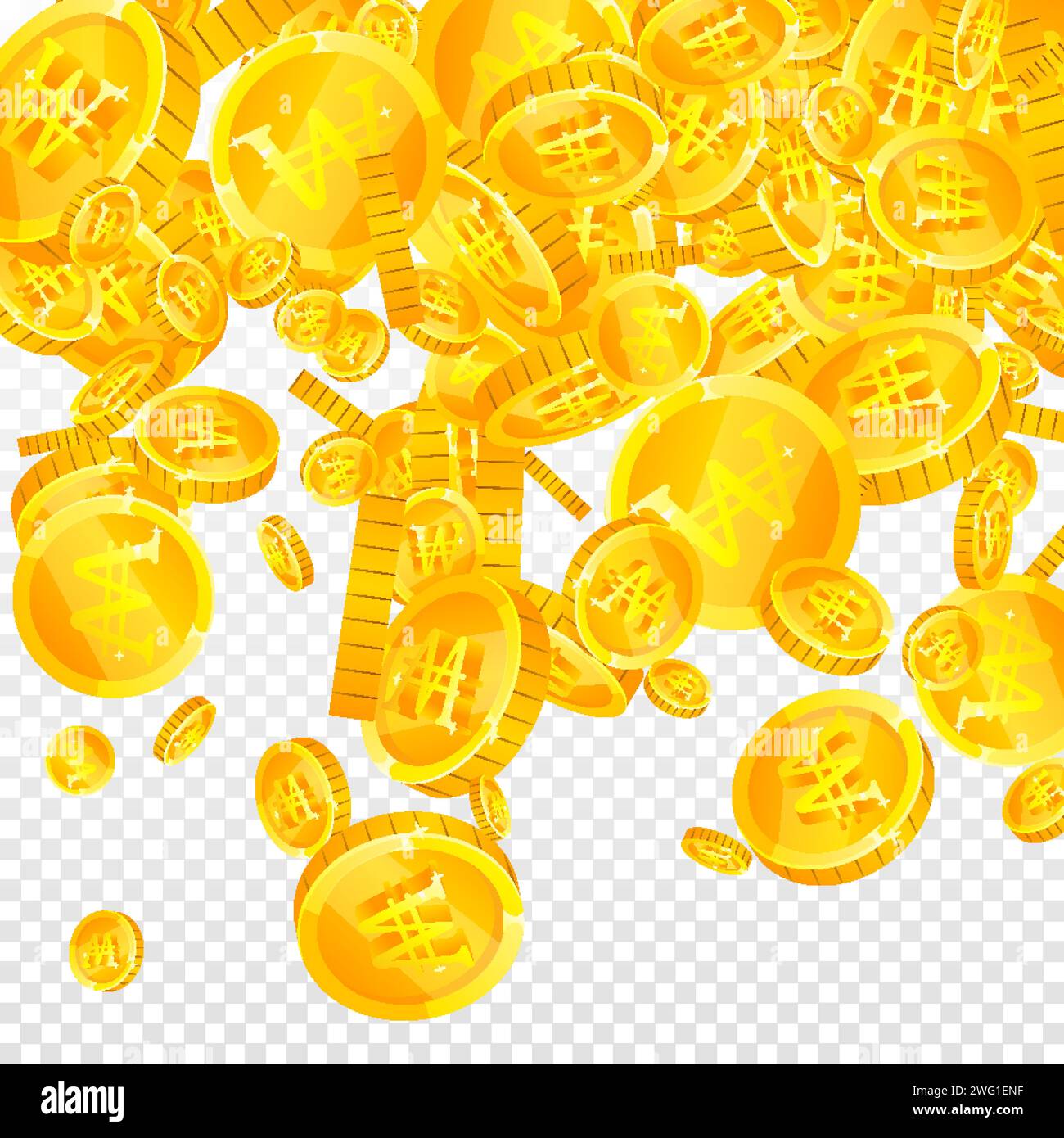 Korean won coins falling. Scattered gold WON coins. Korea money. Great ...