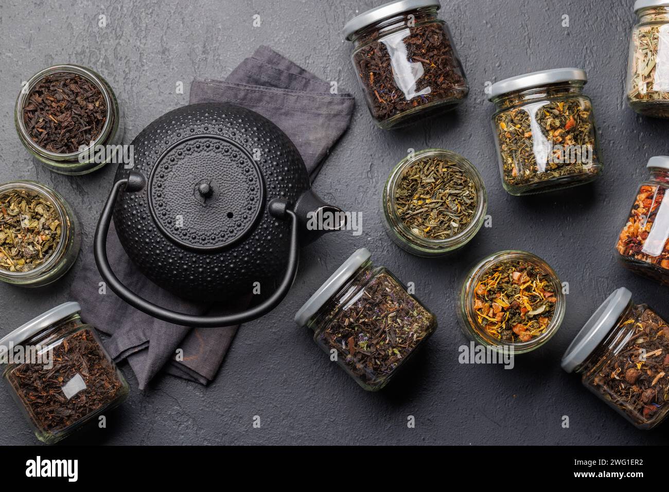 Tea time assortment: Various dry tea leaves. Flat lay Stock Photo - Alamy