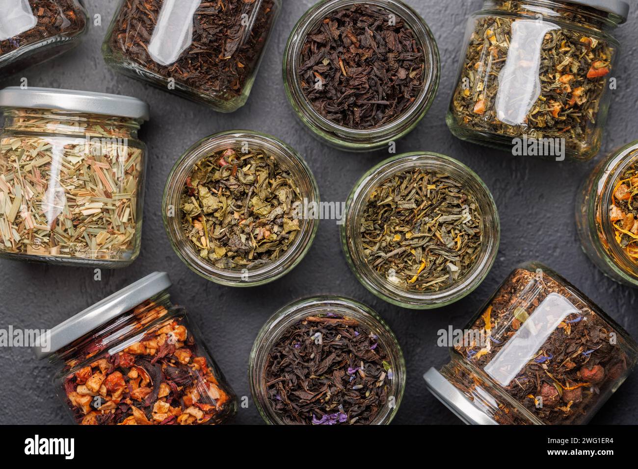 Tea time assortment: Various dry tea leaves. Flat lay Stock Photo - Alamy
