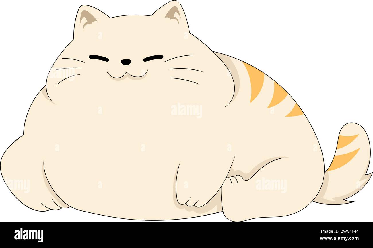 fat cat is relaxing lying down, illustration of a happy pet, creative ...