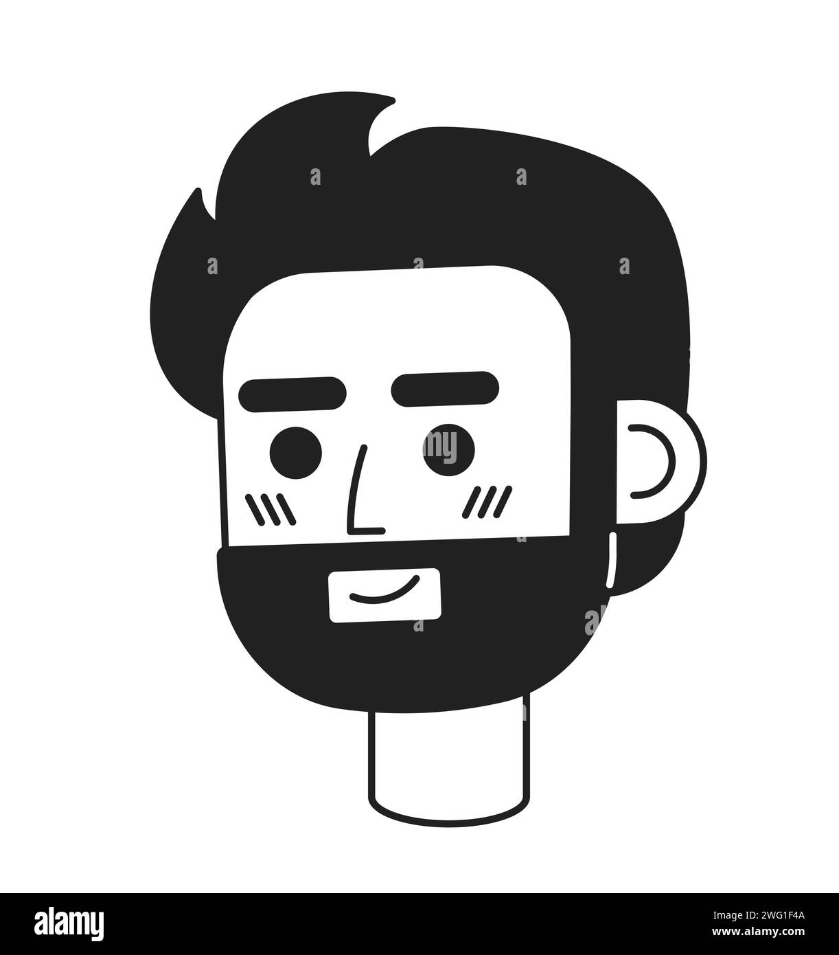 Confident bearded man smiling black and white 2D vector avatar ...