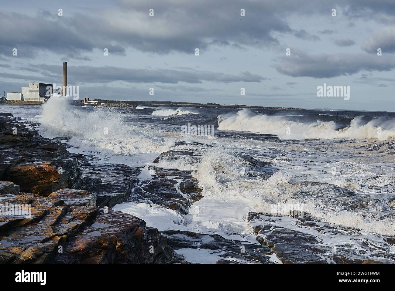 Storm surges near Lynemouth Powerstation Stock Photo - Alamy