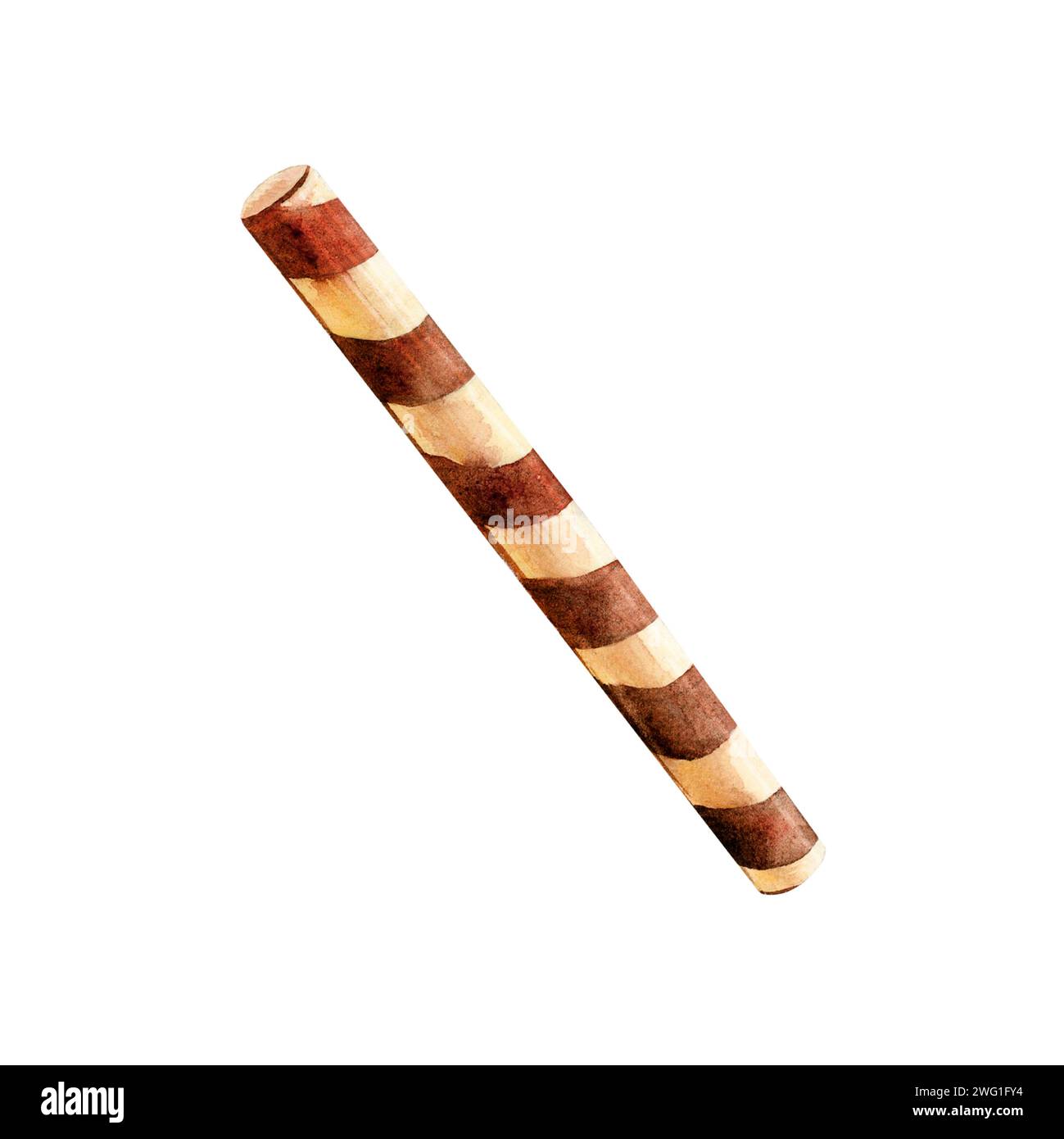 Chocolate roll stick watercolor drawing cake. Sweet cocoa sugar treat ...